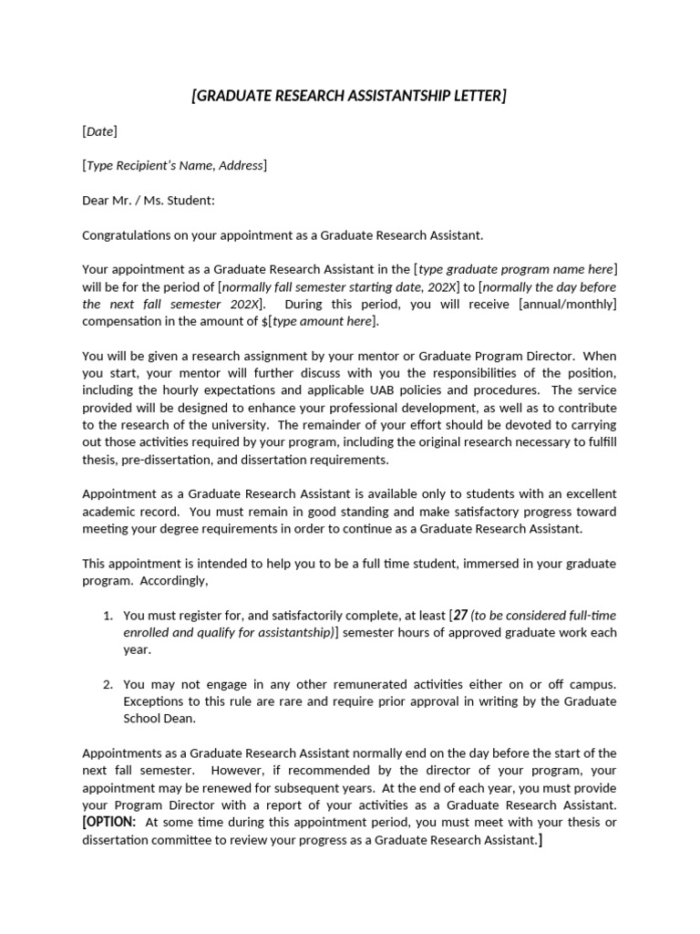 Graduate Research Assistant Appointment Letter | PDF | Thesis | Public ...