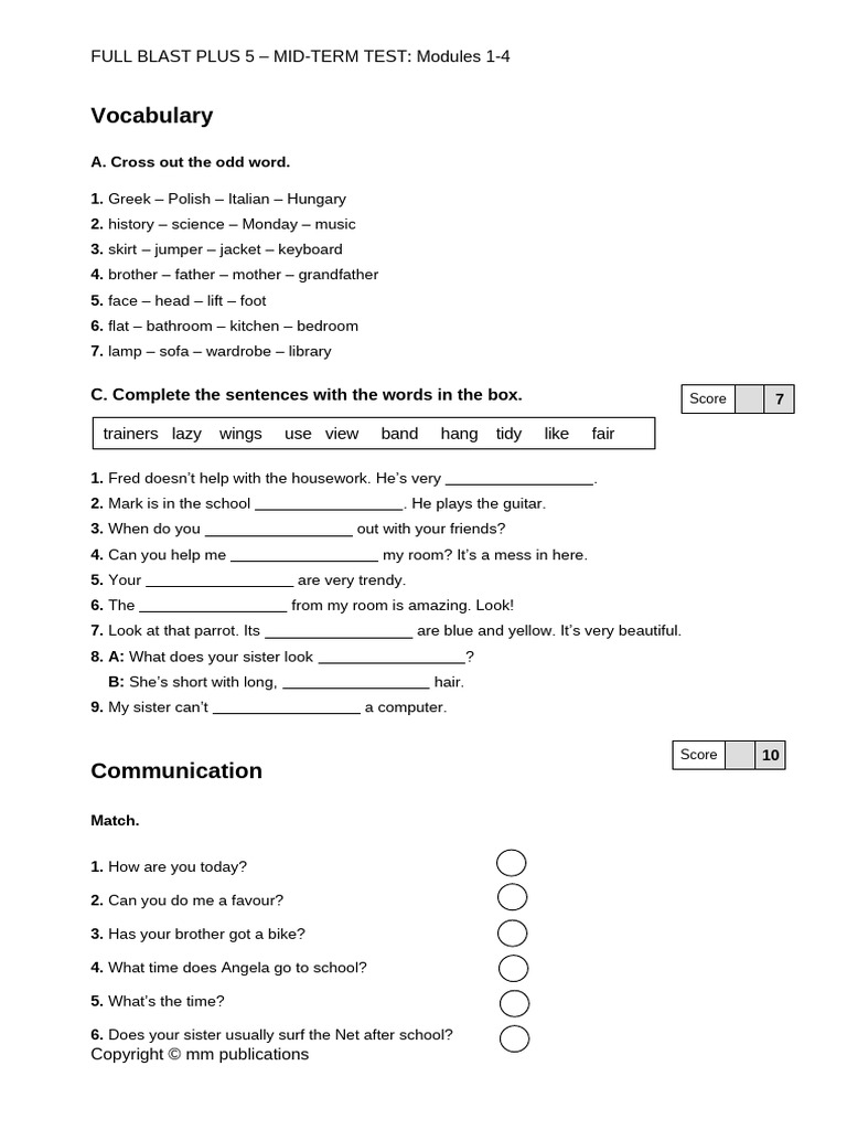Full - Blast - Plus - 5 - Ukr - Mid-Term Test - Modules 1-4 | PDF ...