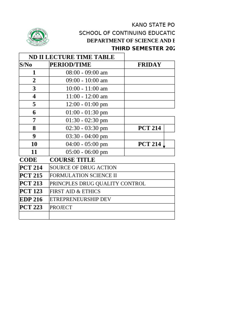 ND II 3rd Sems Timetable | PDF