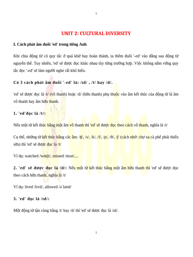 unit 2 - G12 - cultural diversity 1 - bài tập ngữ pháp | PDF