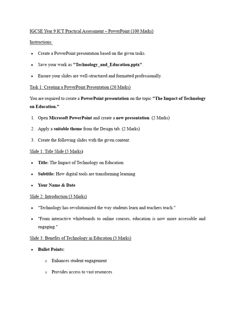 IGCSE Year 9 ICT Practical Assessment | PDF | Educational Technology ...