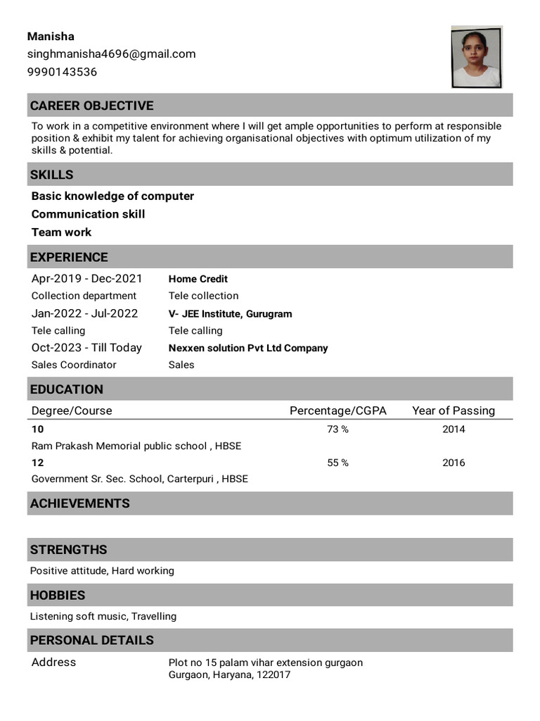 Resume Manisha Format2-1 | PDF