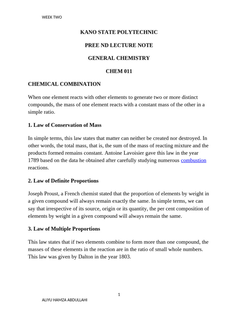 Basic Chem Lcture Note WEEK 2 | PDF | Gases | Evaporation