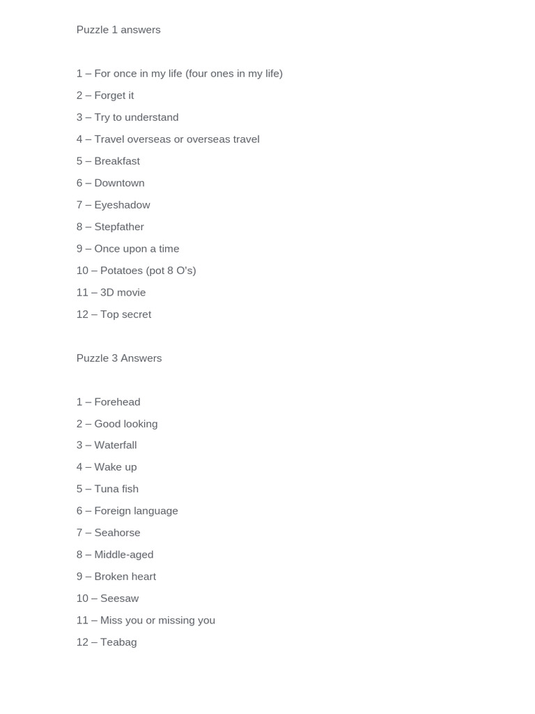 Puzzles Answers | PDF