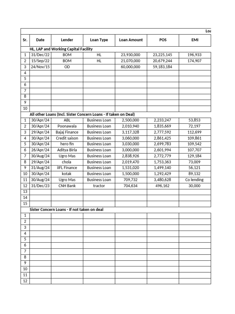 Comprehensive Loan Sheet Overview | PDF | Loans | Annual Percentage Rate