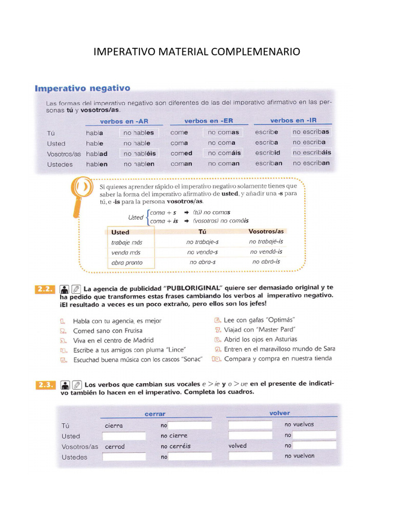 IMPERATIVO. Material Complementario | PDF