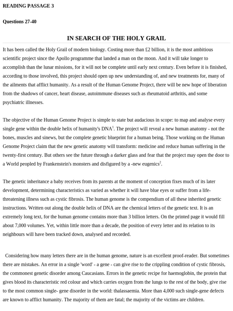 READING PASSAGE 3 (1) | PDF | Genetics | Human Genome