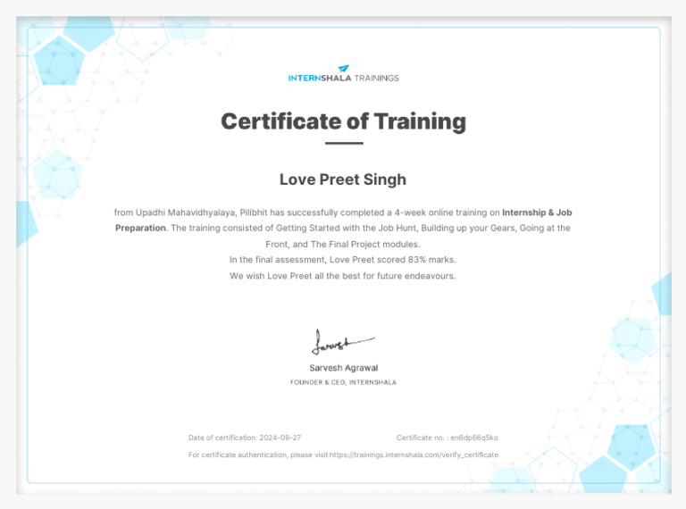 Love Preet Singh's Job Prep Training Success | PDF