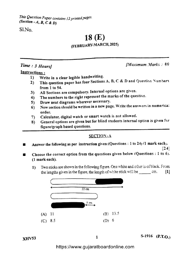 Gseb Class 10 Basic Mathematics 18 e Mar 2025 | PDF