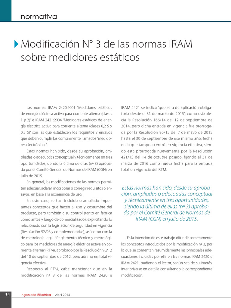 Ie308 Difrieri Modificacion Normas Iram | PDF | Ingenieria Eléctrica | Electromagnetismo