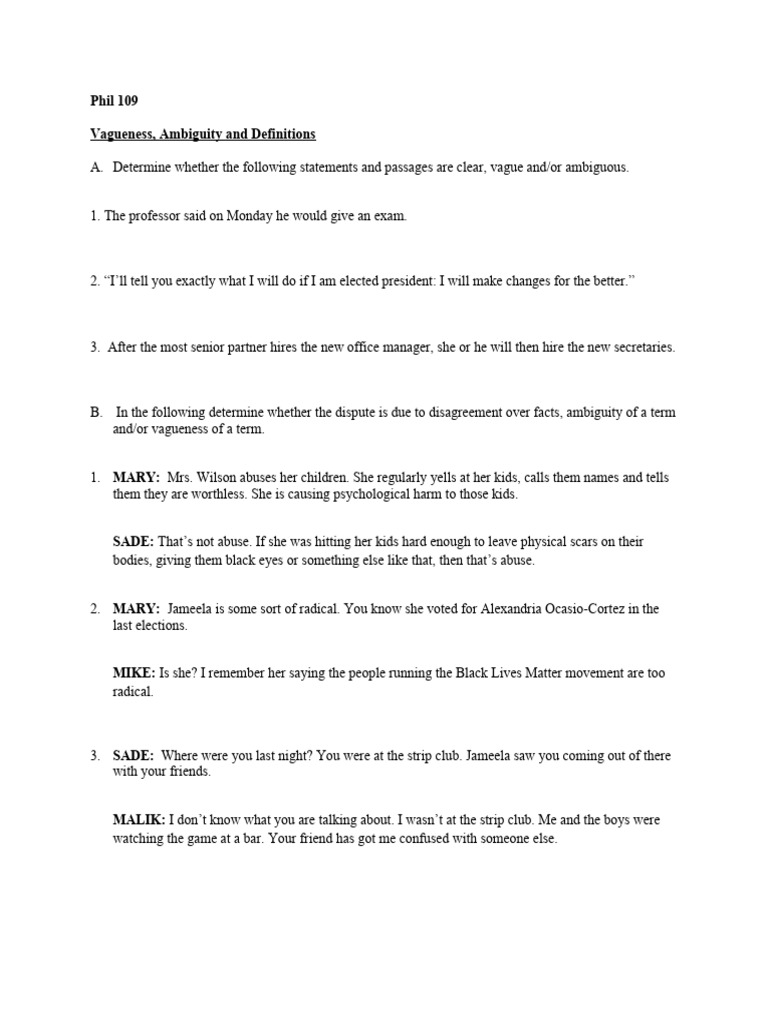 Homework - Vagueness, Ambiguity and Definitions (1) - Tagged | PDF ...