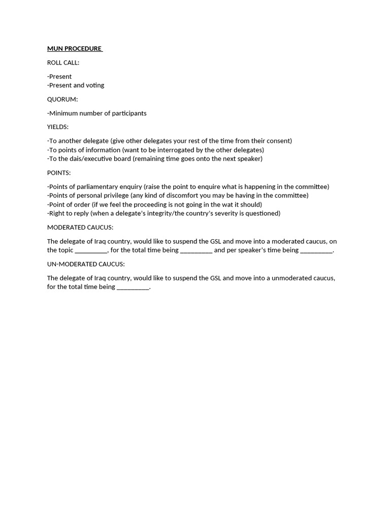 MUN Procedure Guidelines | PDF