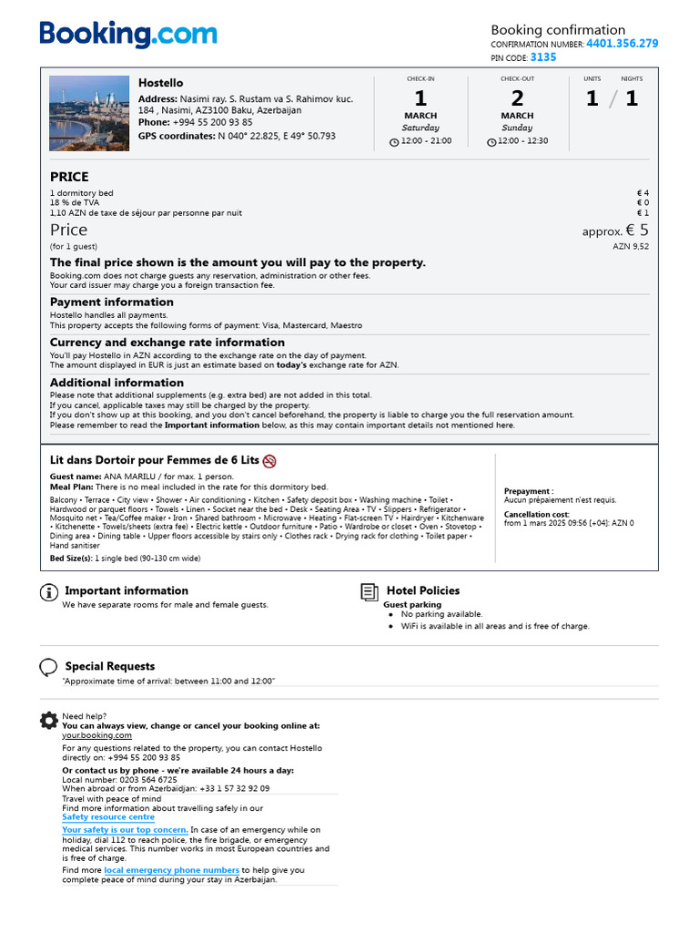 Booking.com Confirmation | PDF | Payments