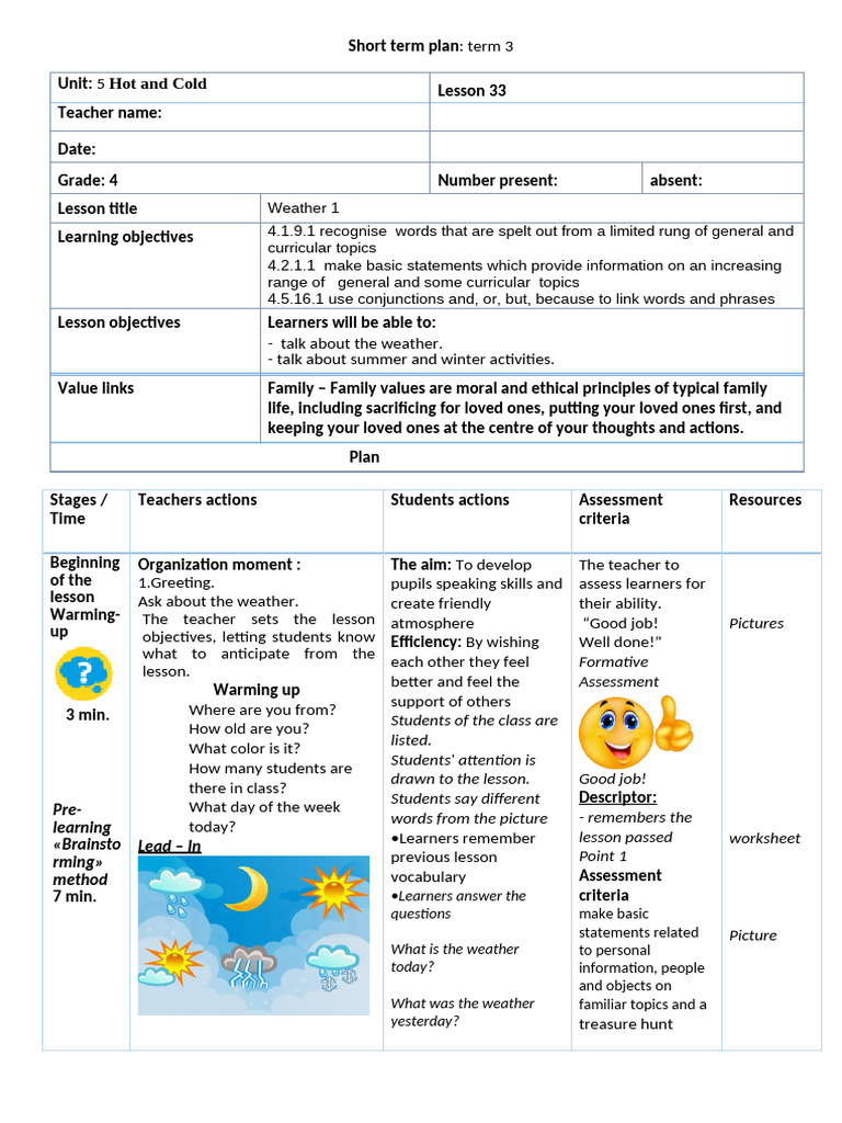 Grade 4 Weather and Camping Lessons | PDF | Curriculum | Vocabulary