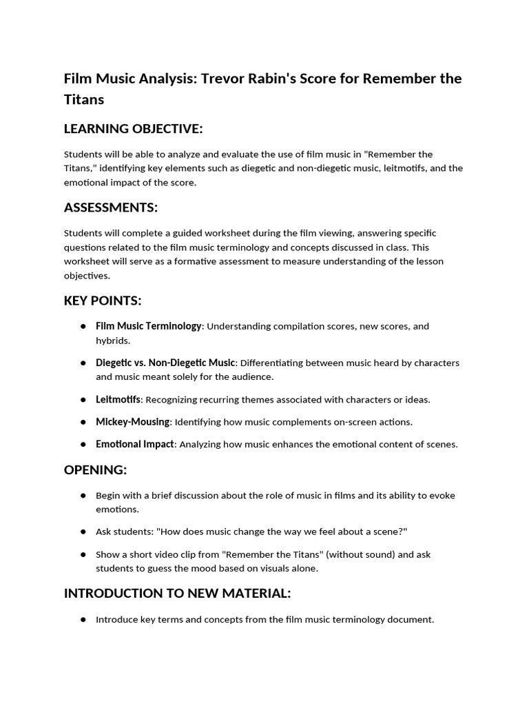 Remember The Titans Film Music Lesson | PDF | Cognition | Cognitive Science