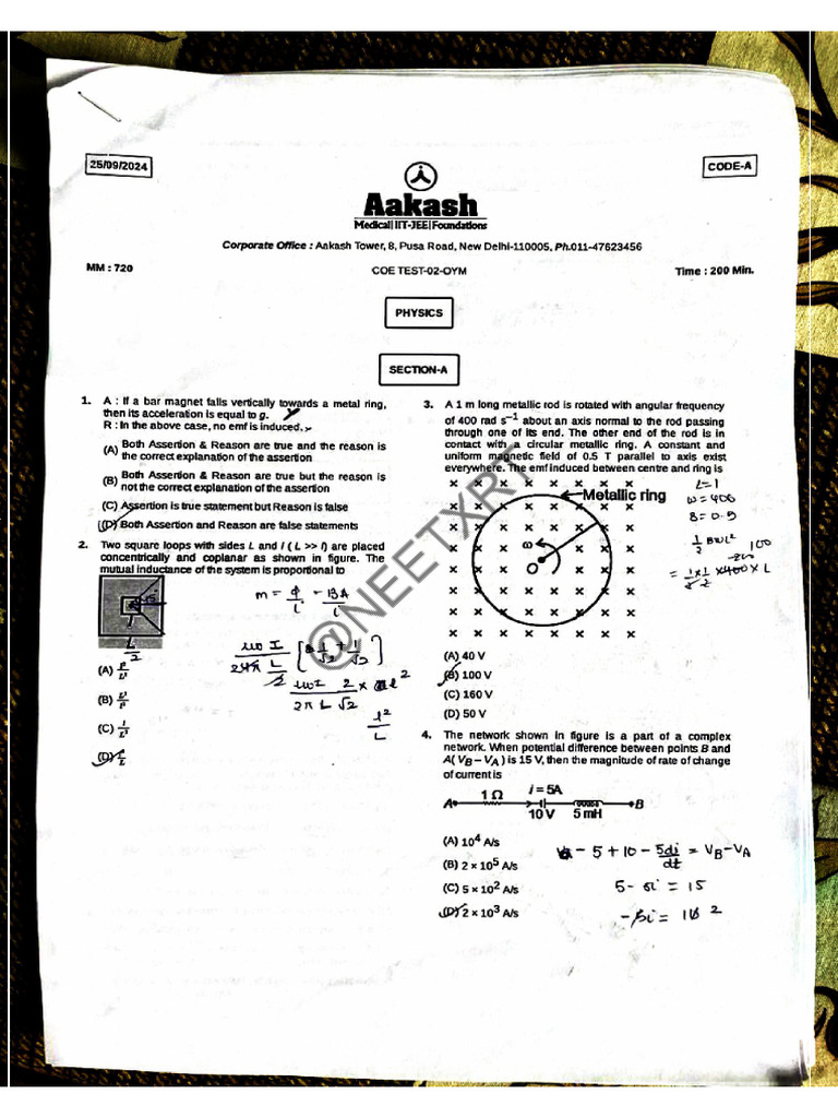 COE 02 OYM QUESTION PAPER BY NEETXRT - Watermark | PDF