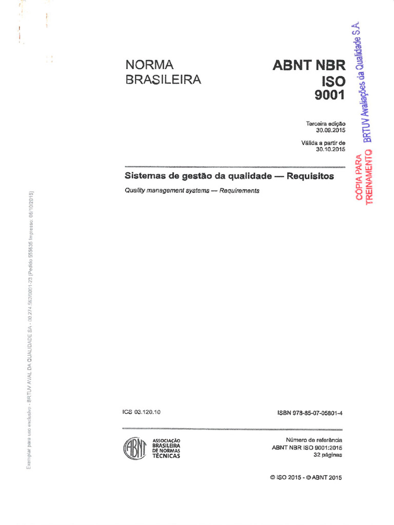 Abnt NBR Iso 9001 - 2015 | PDF