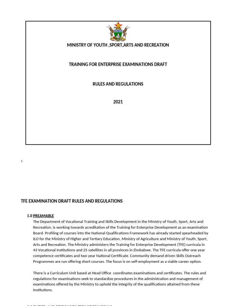 TFE EXAMINATION RULES and Regulations Revised 2021 | PDF