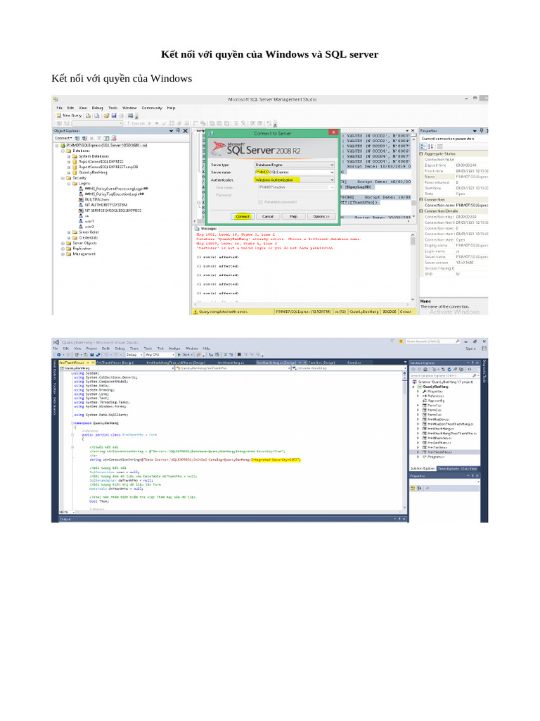 Kết nối với quyền của Windows và SQL server | PDF