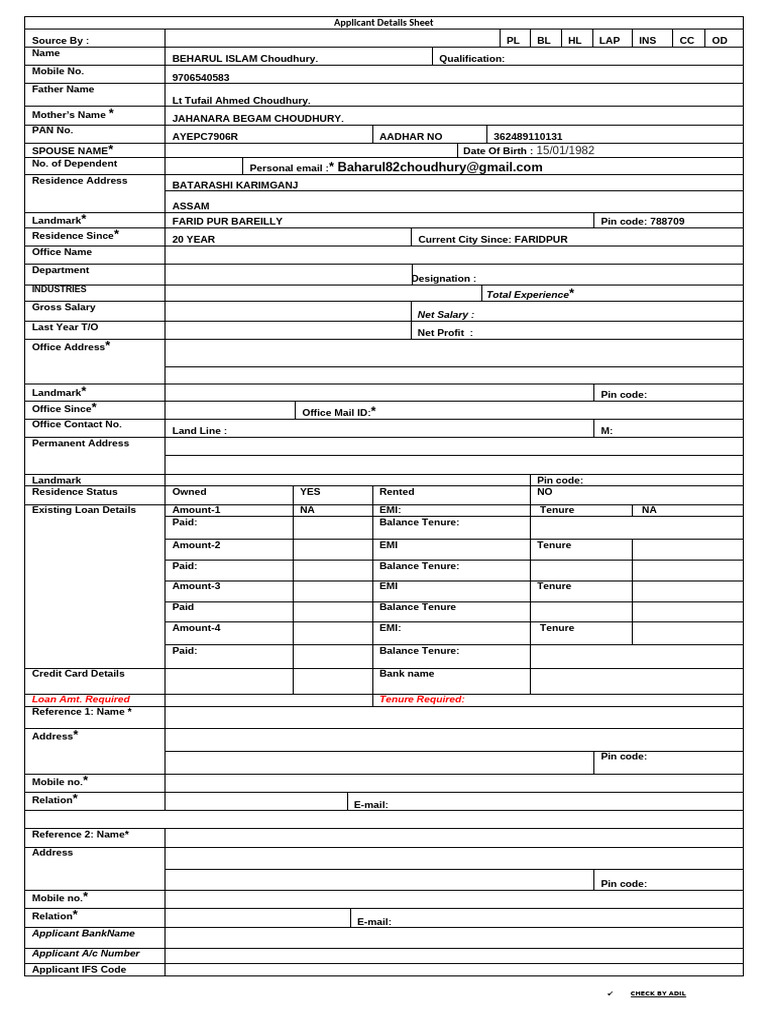 Baharul Islam Details Sheet | PDF | Computer Access Control | Access Control