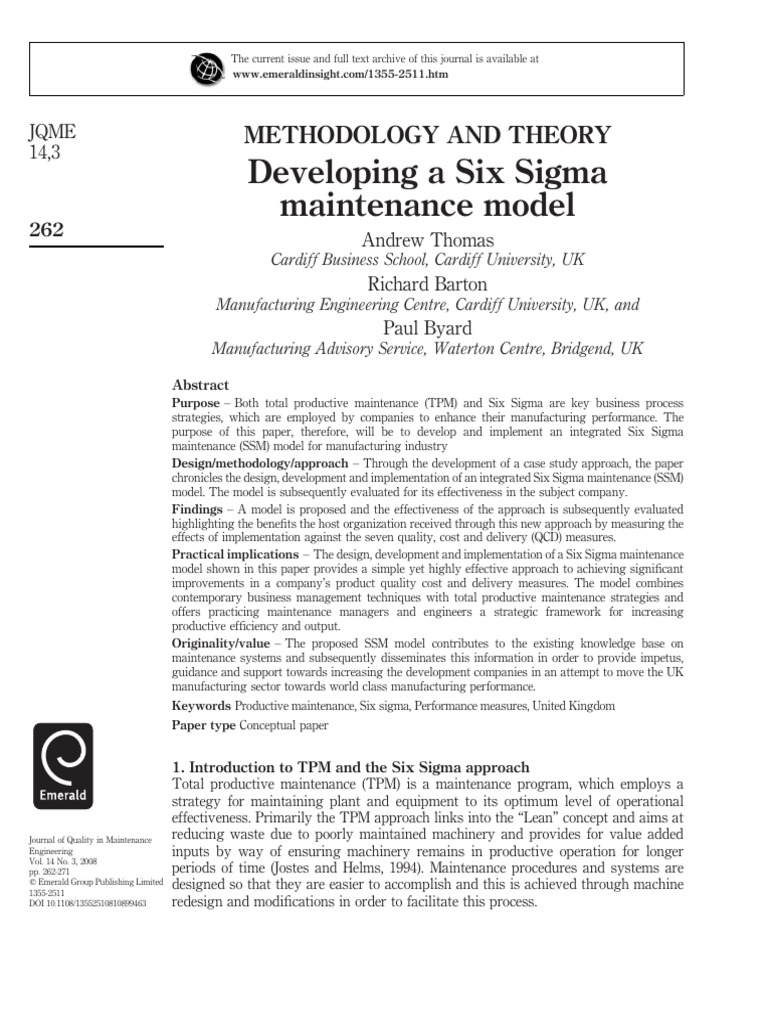 EPFL Developing six sigma maintenance model 2008 | PDF | Six Sigma ...
