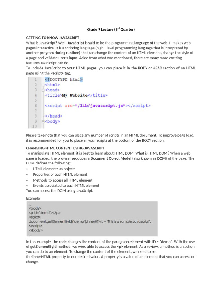 Grade 9 Lecture 3rd Quarter | PDF | Java Script | World Wide Web