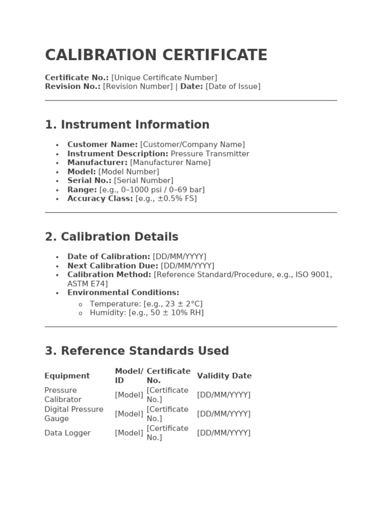 Pressure Transmitter Calibration Certificate | PDF | Calibration ...