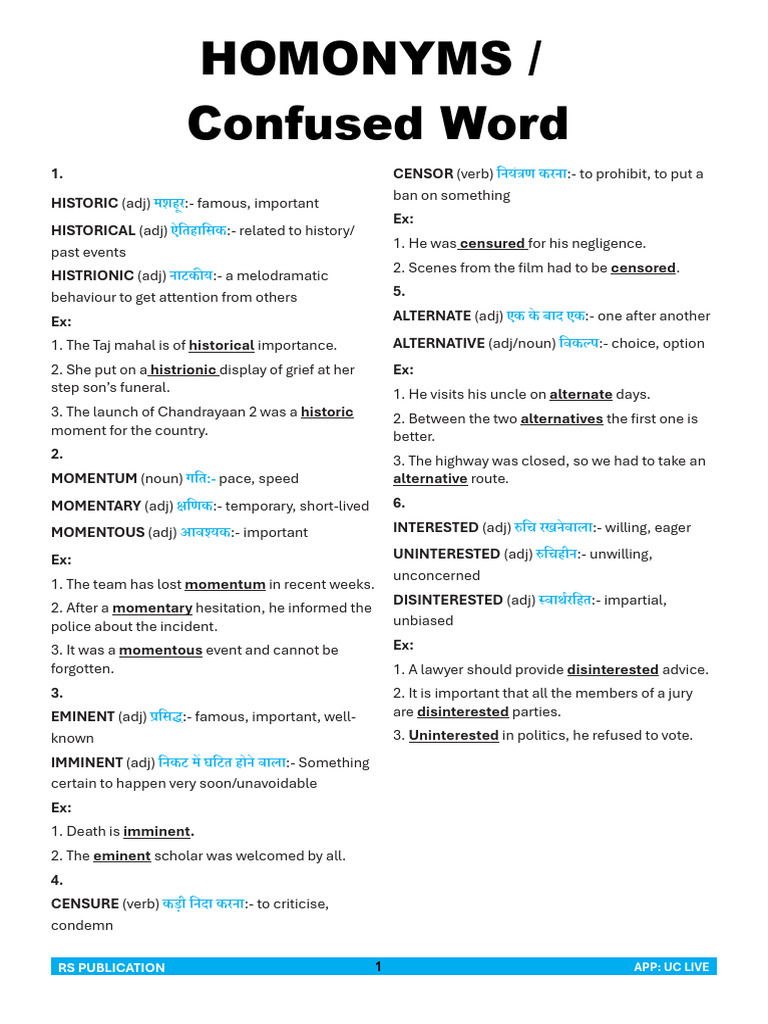 Homonyms and Confused Words Guide | PDF