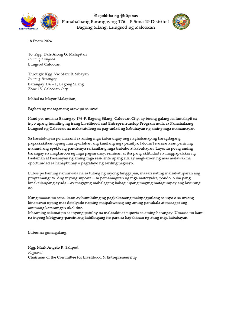 Request Letter For Livelihood | PDF