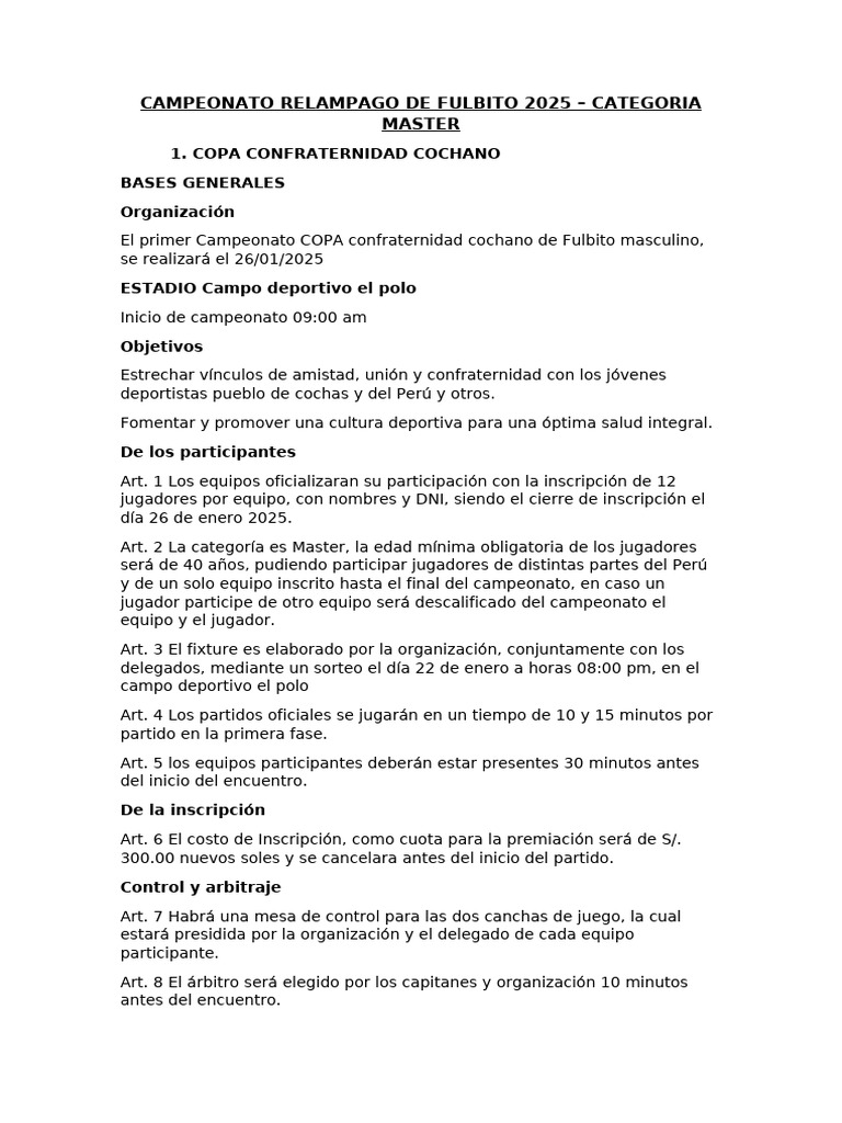Campeonato Fulbito Master 2025: Bases y Premios | PDF | Deportes