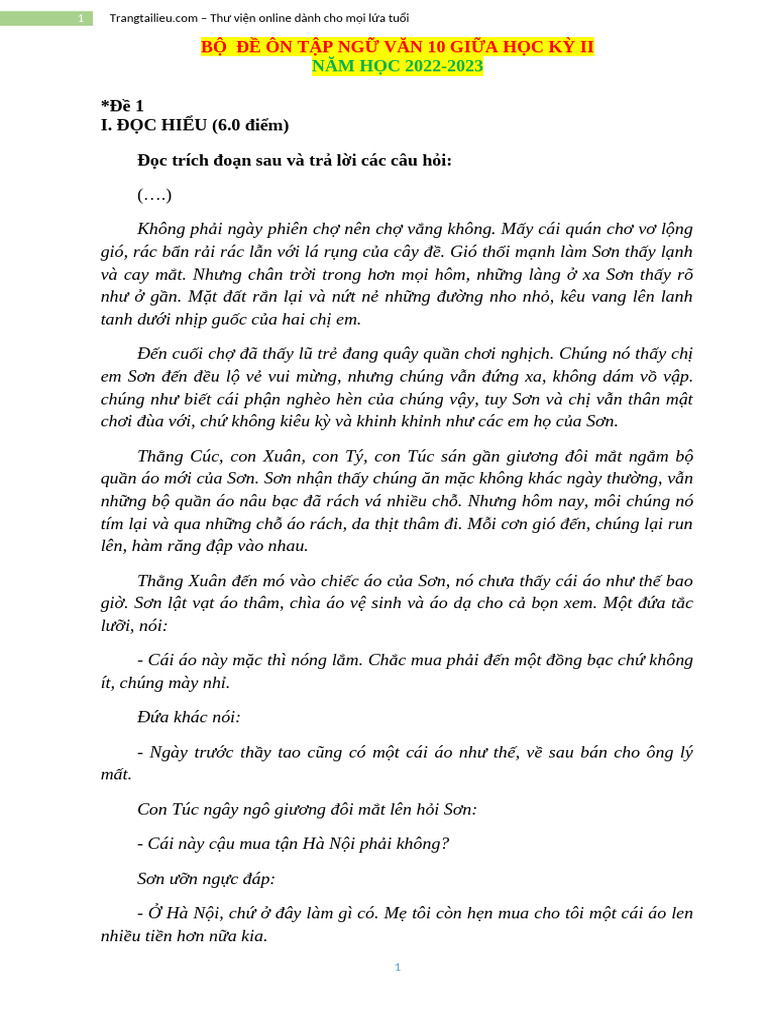 Bo de On Thi Giua hk2 Van 10 KNTT | PDF