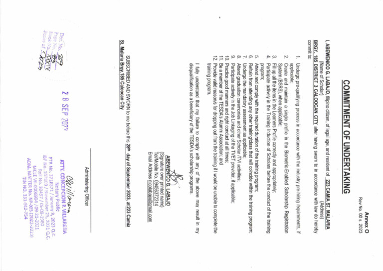 Commitment of Undertaking - LABAJO | PDF