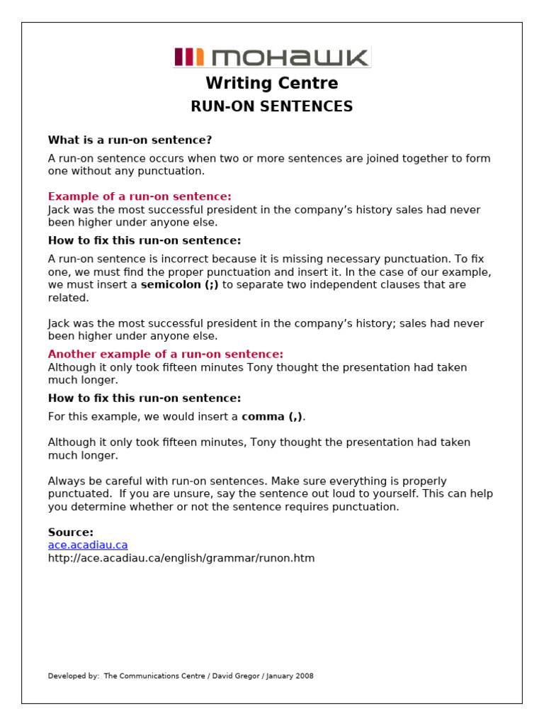 Understanding and Fixing Run-On Sentences | PDF