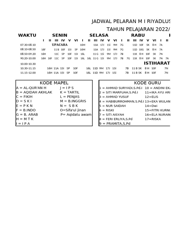 Jadwal Mapel MI 2024 Yes | PDF