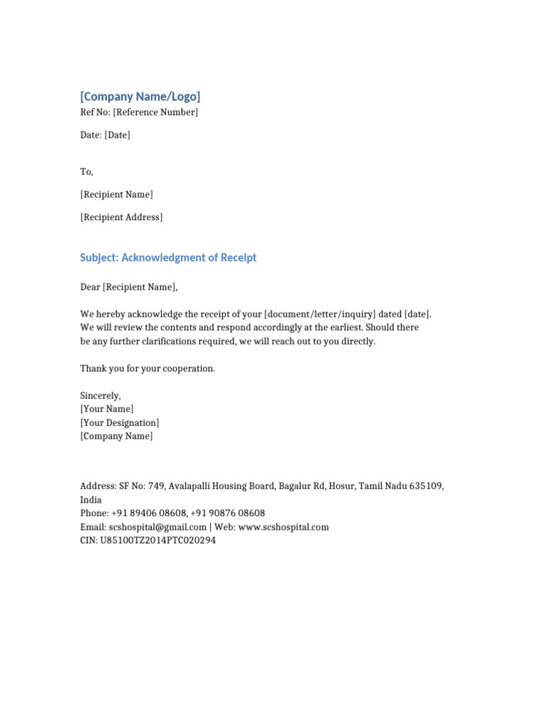 Return Acknowledgment Template | PDF