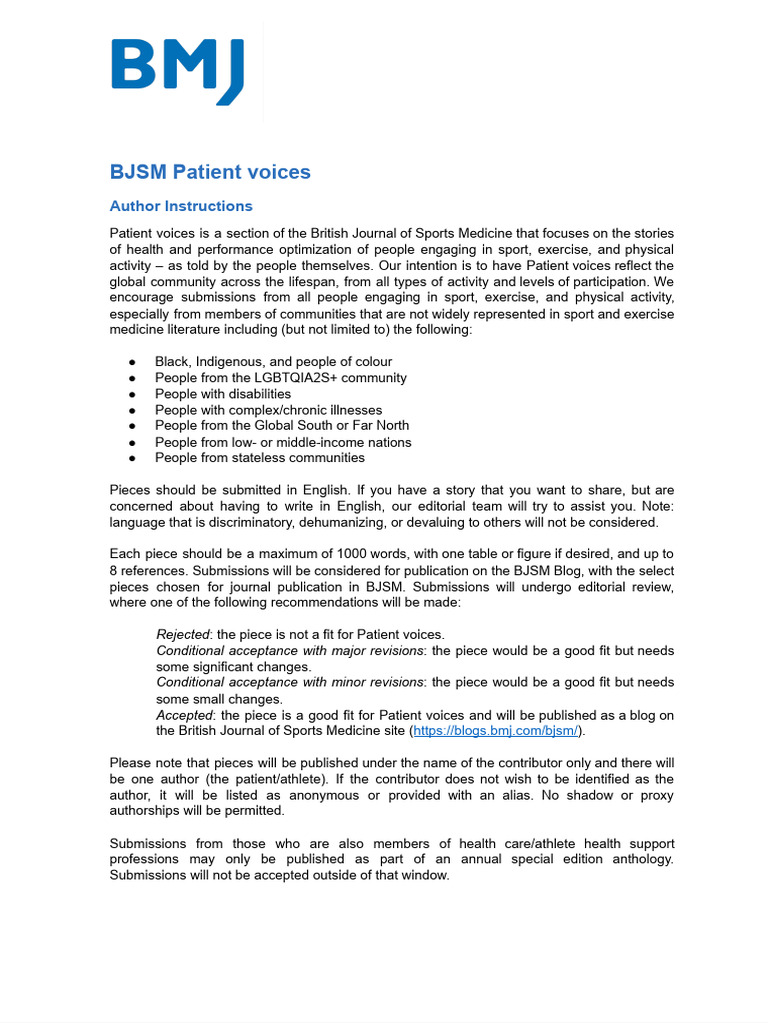 Patient Voices Author Instructions | PDF | Physical Therapy | Health Care