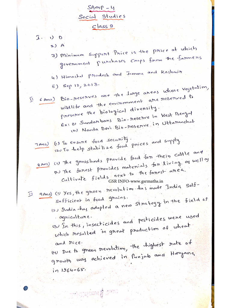 9th Class Social FA 4 Key Paper | PDF