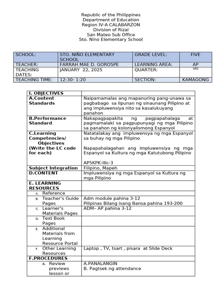 Cot 2 Ap DLL Impluwensiya NG Mga Espanyol | PDF