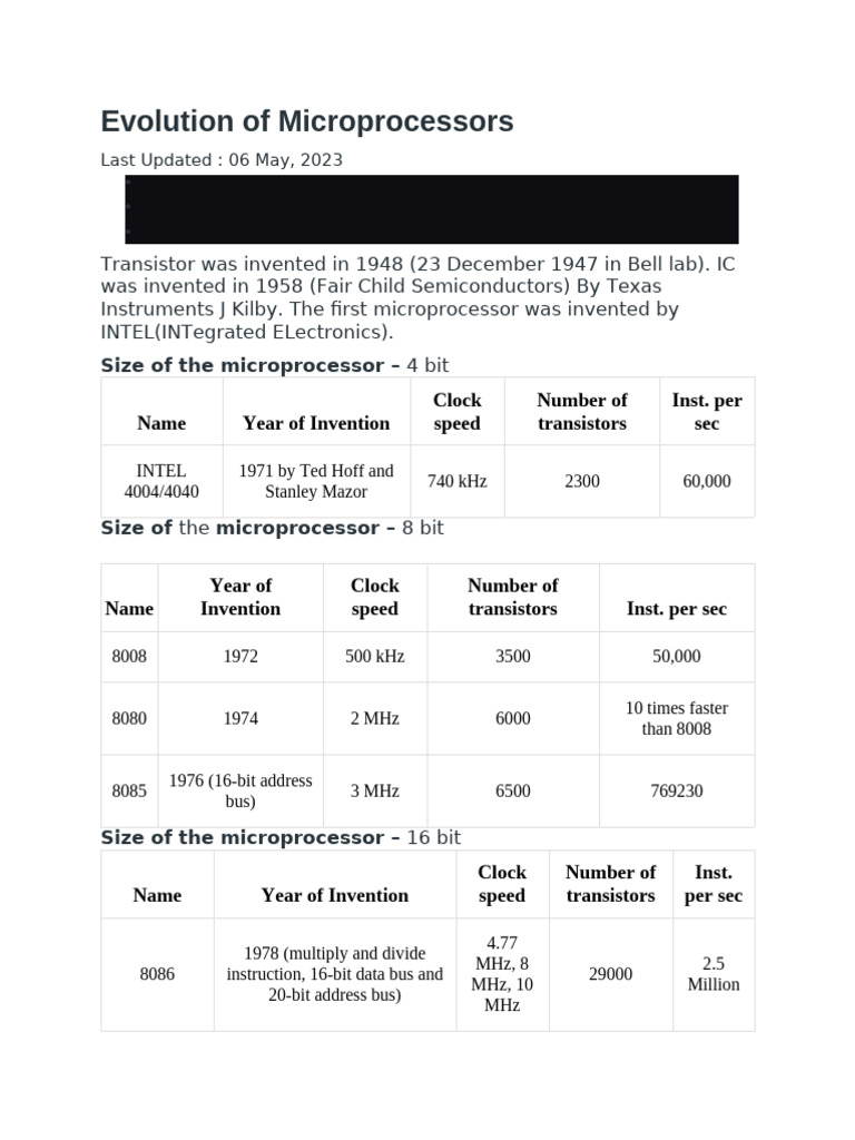 Evolution of Microprocessors | PDF | Central Processing Unit | Microprocessor