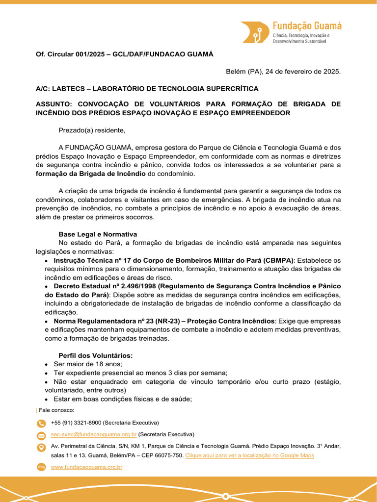 Oficio Circular 01 2025 Brigada Incendio Labtecs | PDF