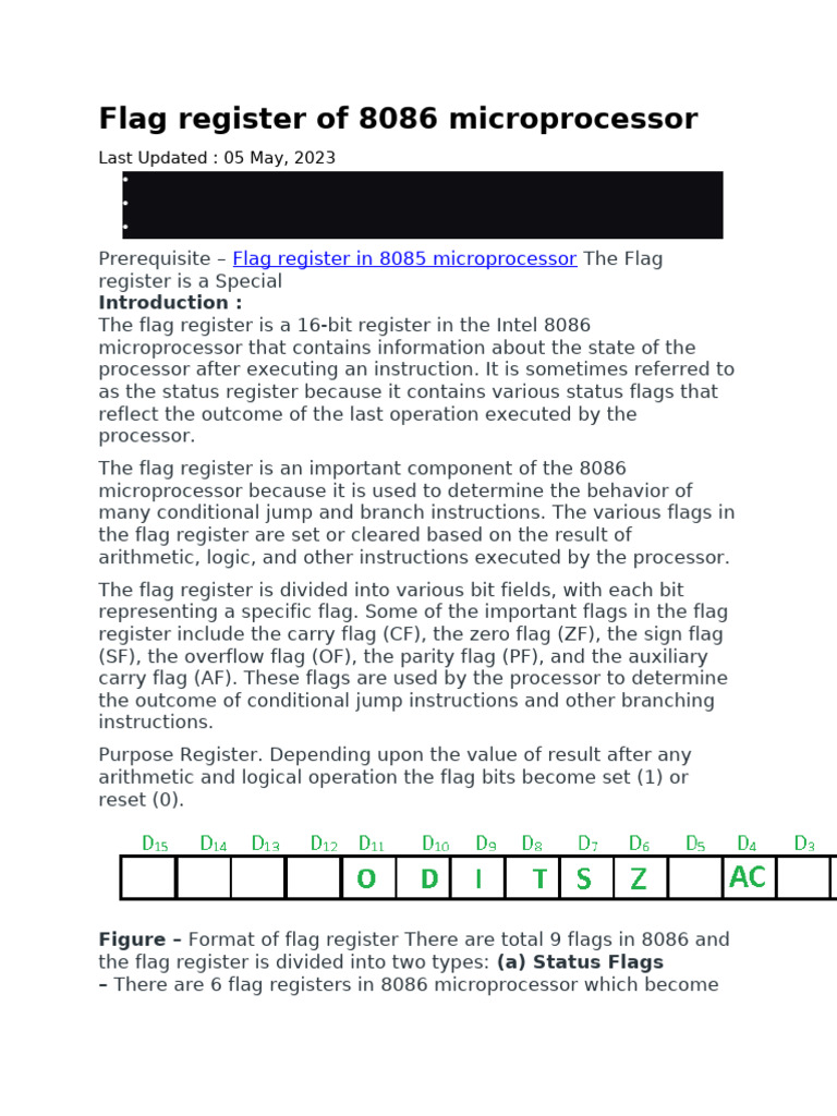 Flag register of 8086 microprocessor | PDF | Central Processing Unit | Computer Program