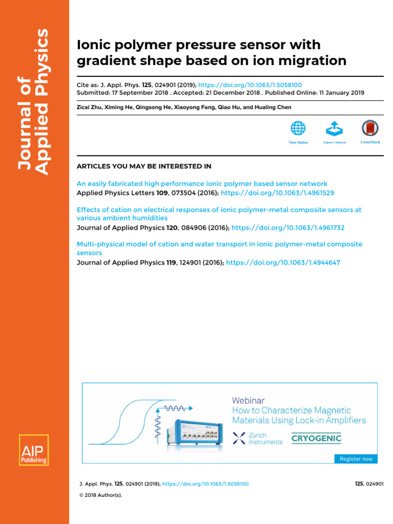 2019 Ionic polymer pressure sensor with gradient shape based on ion ...