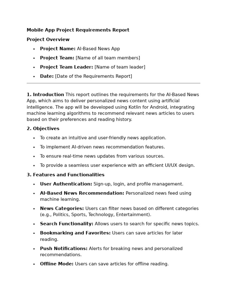 Mobile App Project Requirements Report | PDF | Artificial Intelligence ...