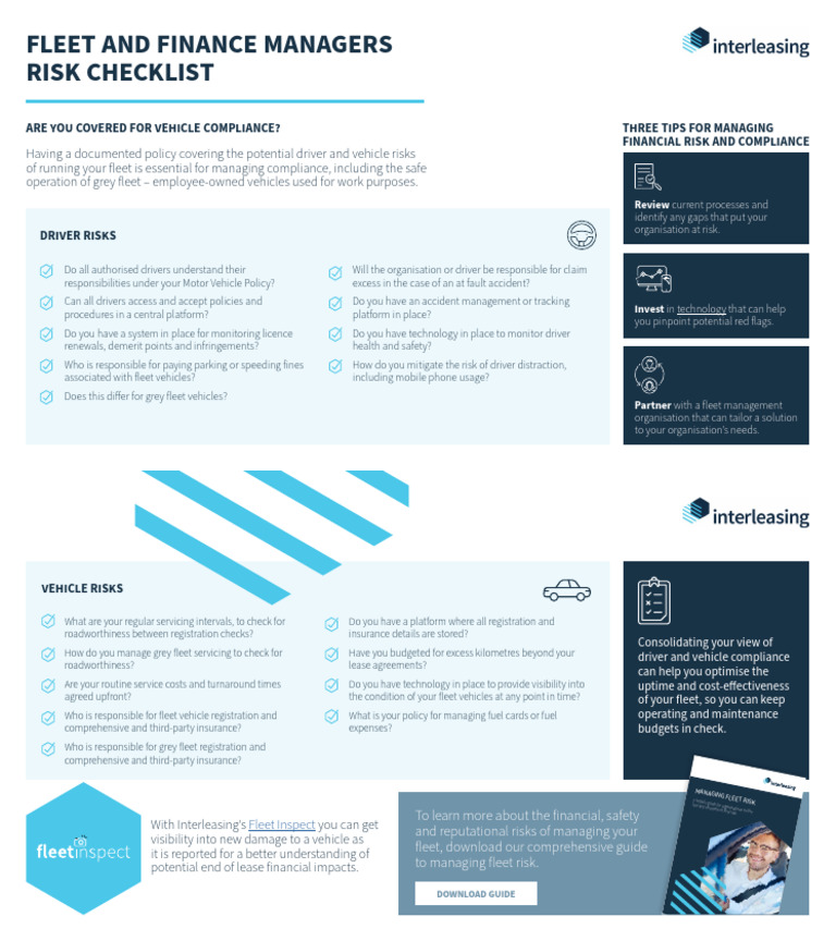 ILA - Fleet and Finance Managers Risk Checklist | PDF | Vehicle ...