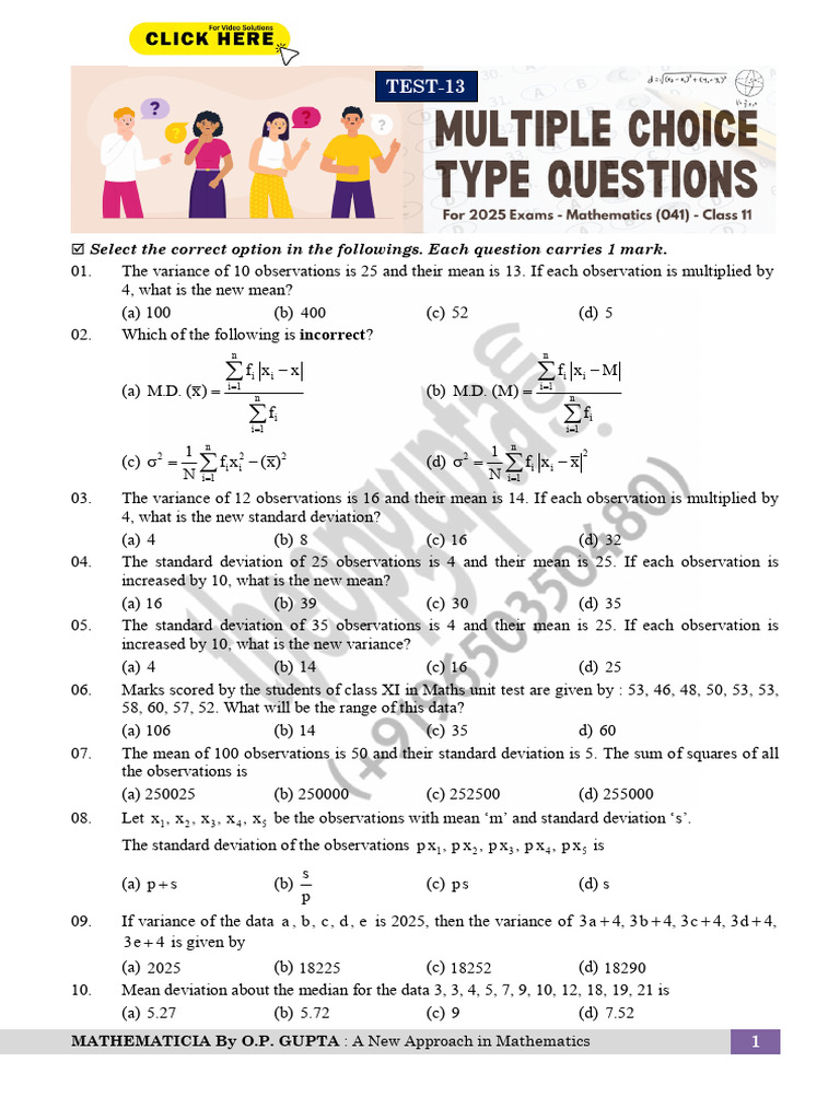 XI 13 MCQ - Statistics (O.P. GUPTA) | PDF | Variance | Standard Deviation