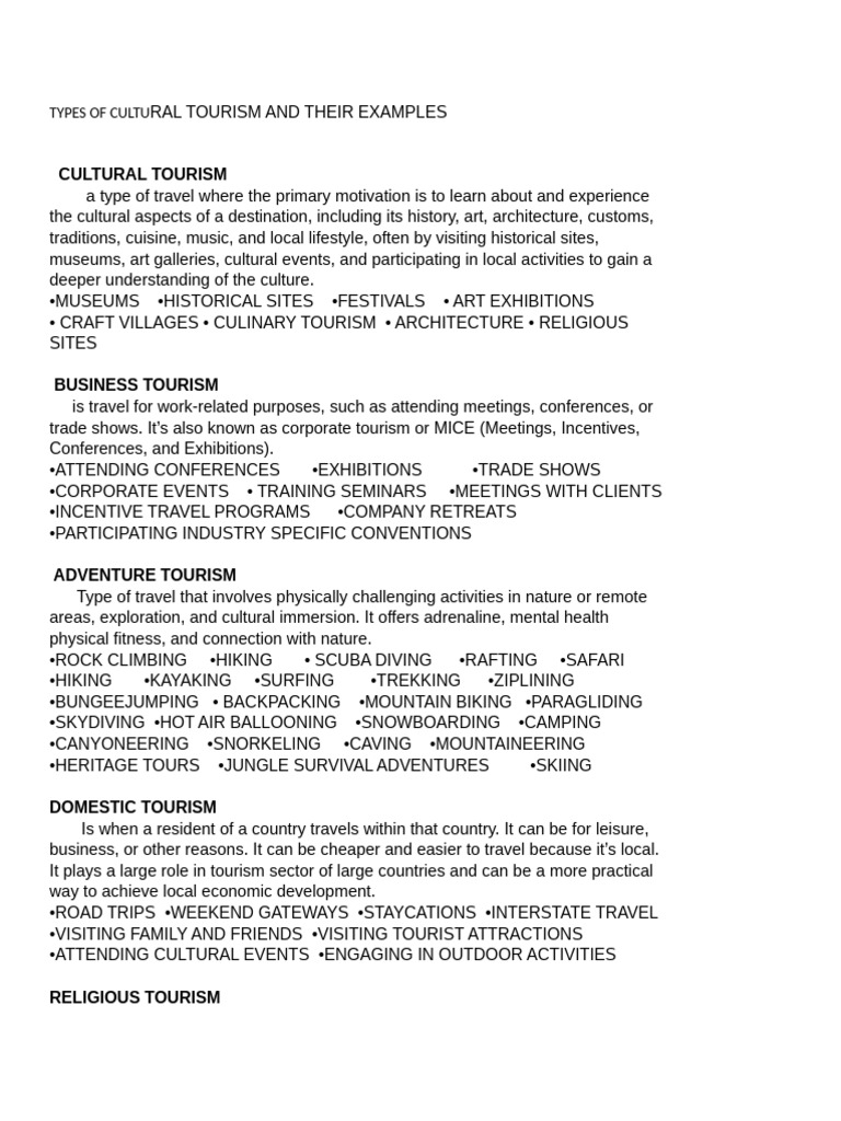 Microperspective Types of Tourism and Examples | PDF | Tourism