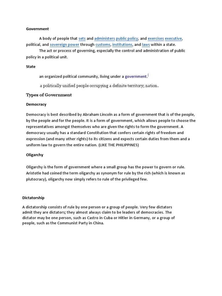 Overview of Government Types and Theories | PDF | Forms Of Government ...