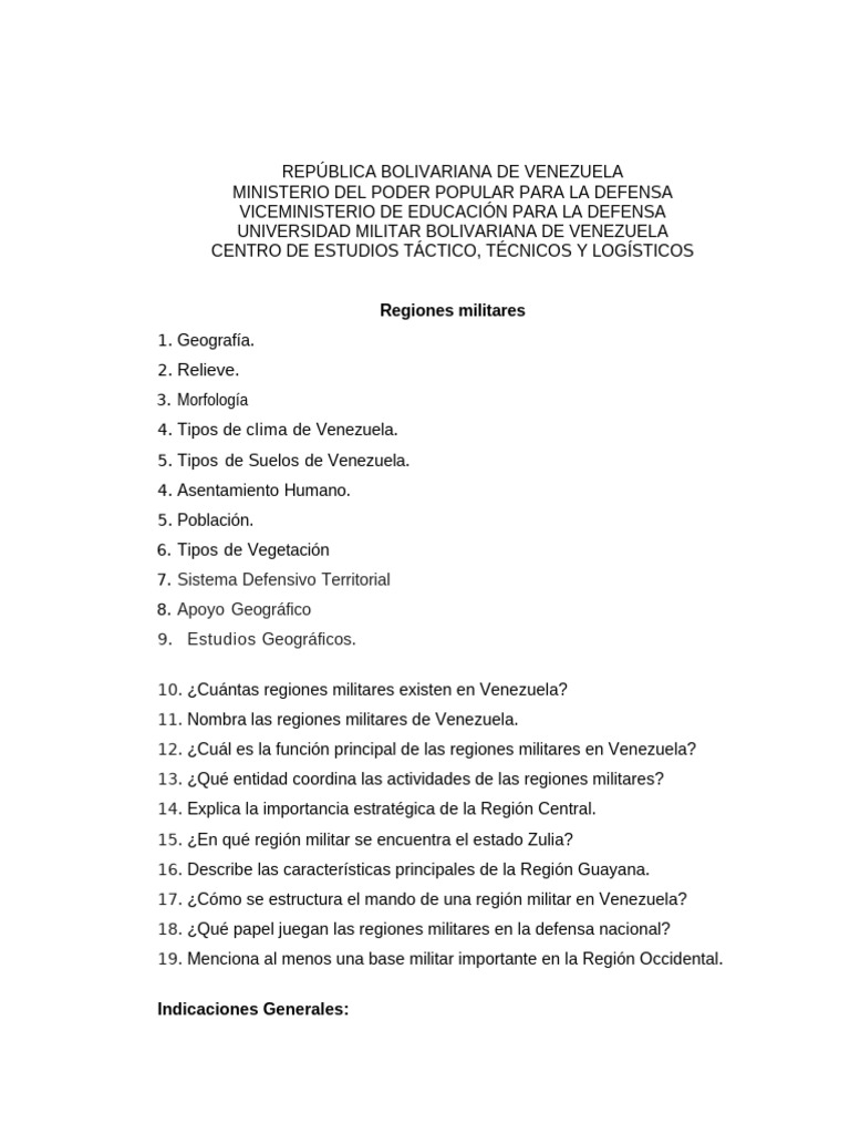 Regiones Militares de Venezuela: Análisis Geográfico | PDF