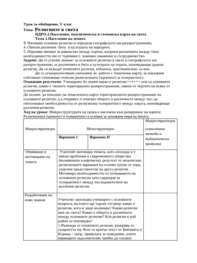 Plan Konspekt Na Urok Za Obobshtenie Za 5 Ti Klas | PDF