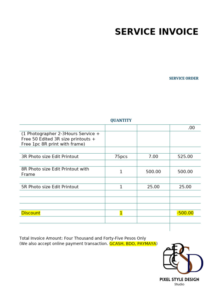 Pixel Style Design Studio Invoice | PDF